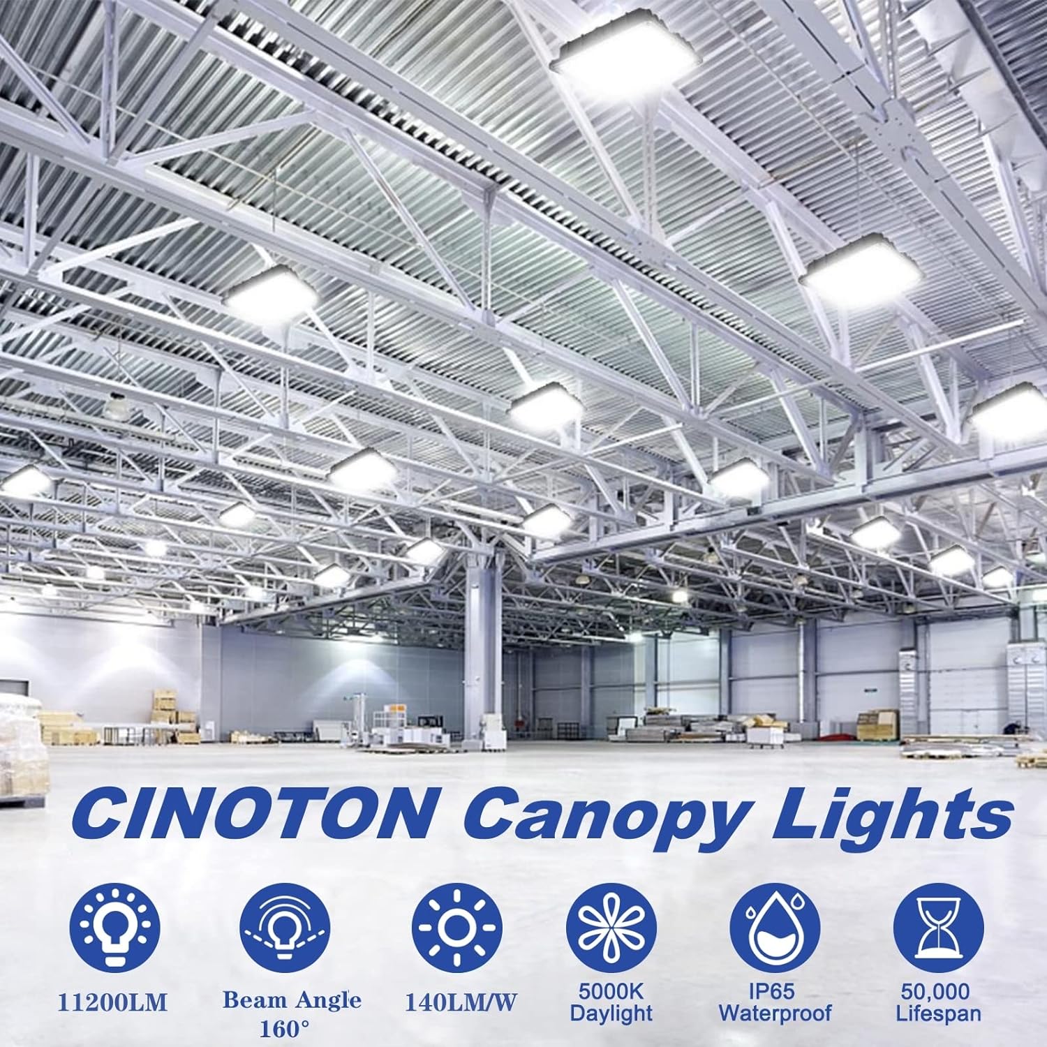 CINOTON Canopy Light IP65 Waterproof, UL DLC Listed, 80W, 9600 Lumens ...
