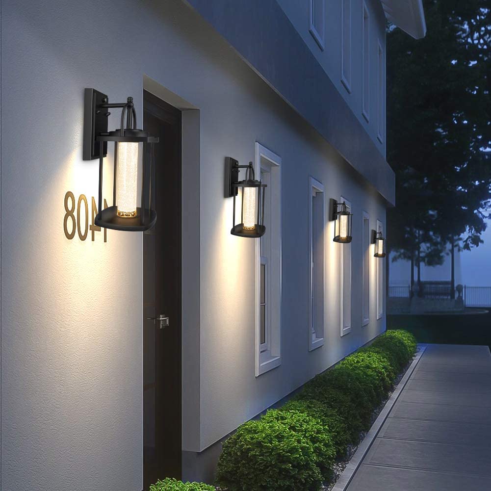 CINOTON Dusk to Dawn Waterproof Outdoor Wall Sconce Crystal Bubble Glass